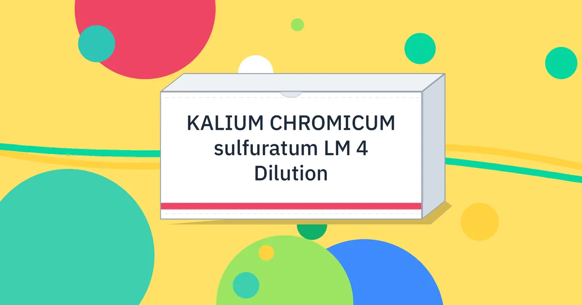Symbolbild: Packung mit der Aufschrift KALIUM CHROMICUM sulfuratum LM 4 Dilution (PZN 12919553) – Verfügbarkeit und Bezug in Apotheken in Frankfurt am Main