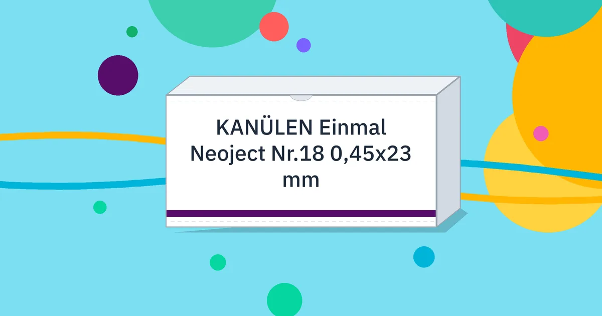 Symbolbild: Packung mit der Aufschrift KANÜLEN Einmal Neoject Nr.18 0,45x23 mm (PZN 10831268) – Verfügbarkeit und Bezug in Apotheken in Frankfurt am Main
