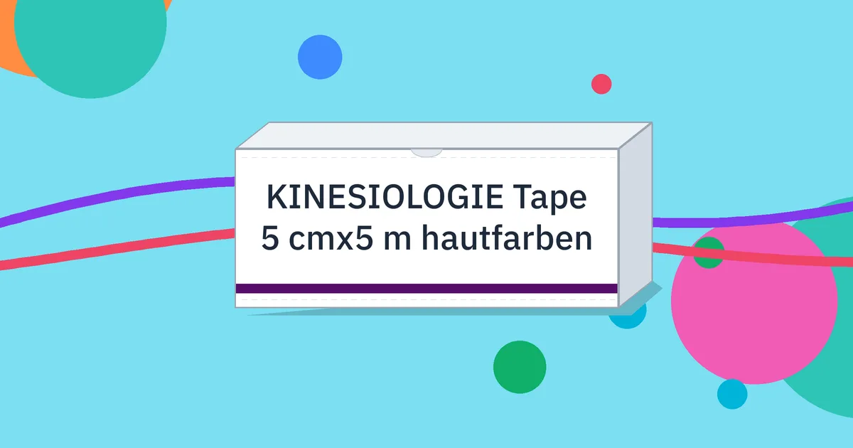 Symbolbild: Packung mit der Aufschrift KINESIOLOGIE Tape 5 cmx5 m hautfarben (PZN 17184257) – Verfügbarkeit und Bezug in Apotheken in Frankfurt am Main