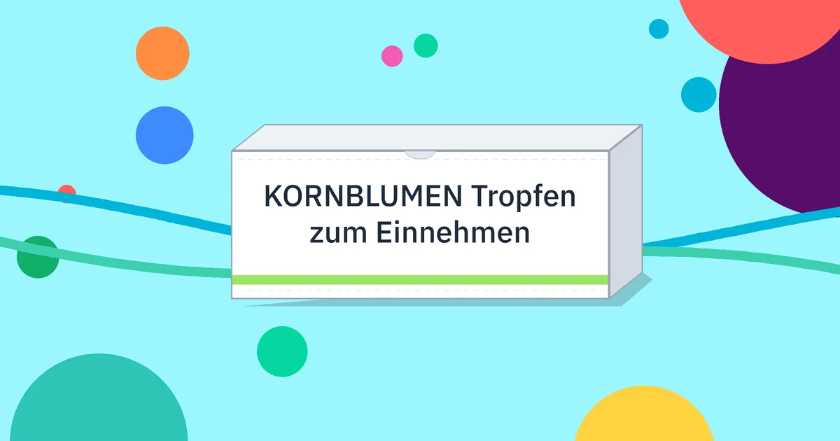Symbolbild: Packung mit der Aufschrift KORNBLUMEN Tropfen zum Einnehmen (PZN 11365710) – Verfügbarkeit und Bezug in Apotheken in Frankfurt am Main