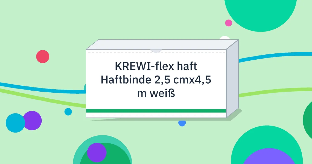 Symbolbild: Packung mit der Aufschrift KREWI-flex haft Haftbinde 2,5 cmx4,5 m weiß (PZN 17299492) – Verfügbarkeit und Bezug in Apotheken in Frankfurt am Main