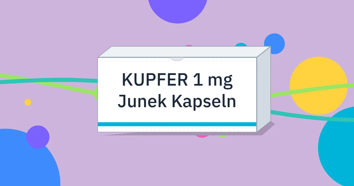 Symbolbild: Packung mit der Aufschrift KUPFER 1 mg Junek Kapseln (PZN 01611504) – Verfügbarkeit und Bezug in Apotheken in Frankfurt am Main