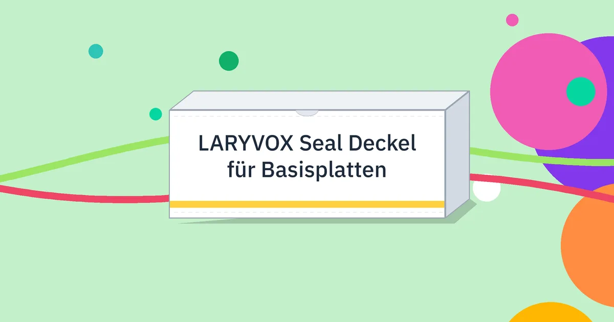 Symbolbild: Packung mit der Aufschrift LARYVOX Seal Deckel für Basisplatten (PZN 08665791) – Verfügbarkeit und Bezug in Apotheken in Frankfurt am Main