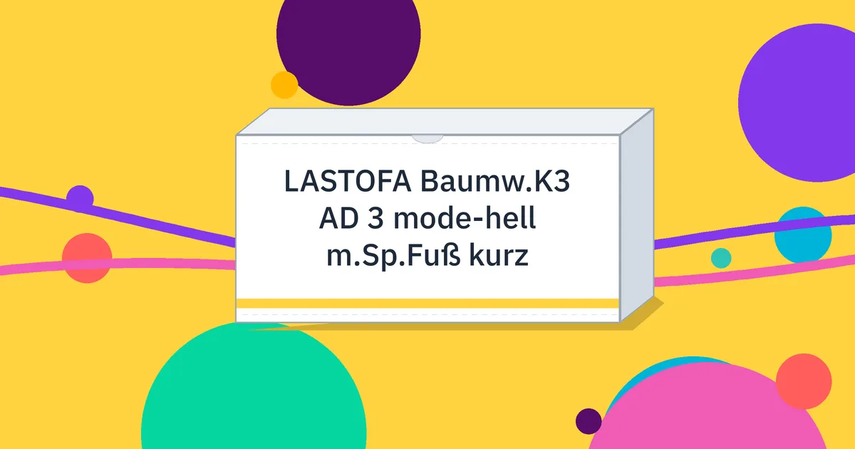 Symbolbild: Packung mit der Aufschrift LASTOFA Baumw.K3 AD 3 mode-hell m.Sp.Fuß kurz (PZN 01952582) – Verfügbarkeit und Bezug in Apotheken in Frankfurt am Main
