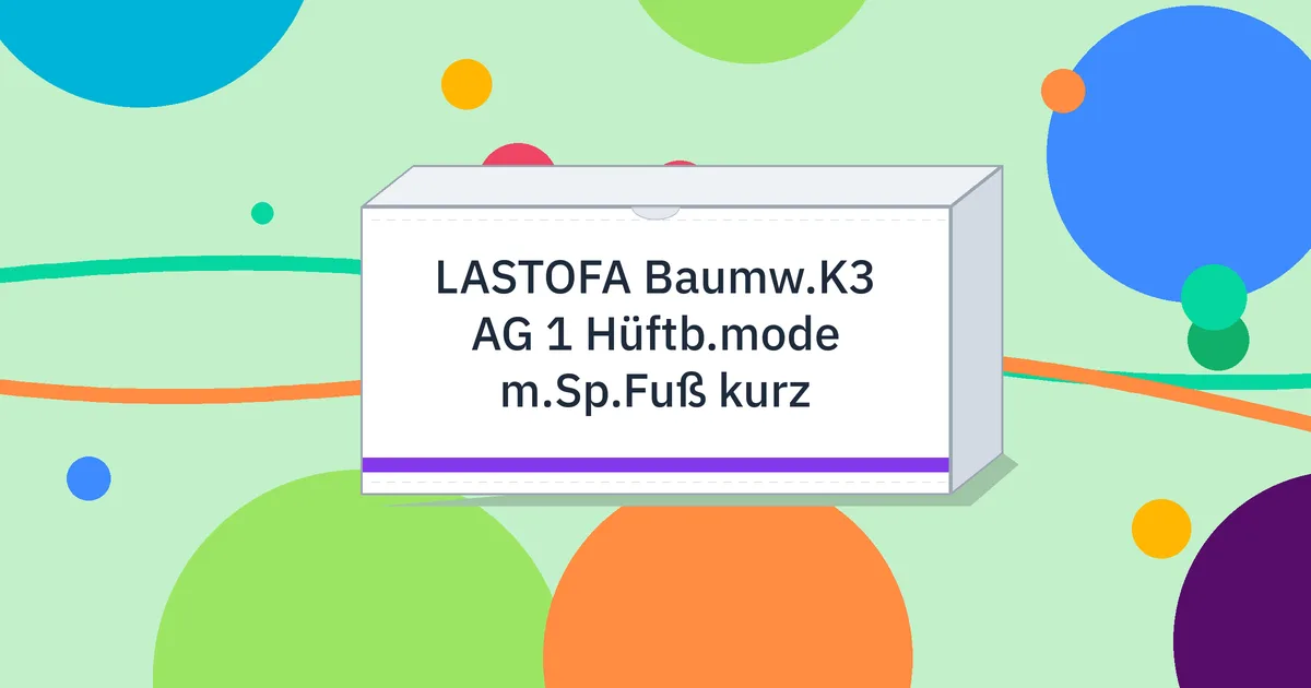 Symbolbild: Packung mit der Aufschrift LASTOFA Baumw.K3 AG 1 Hüftb.mode m.Sp.Fuß kurz (PZN 01956545) – Verfügbarkeit und Bezug in Apotheken in Frankfurt am Main