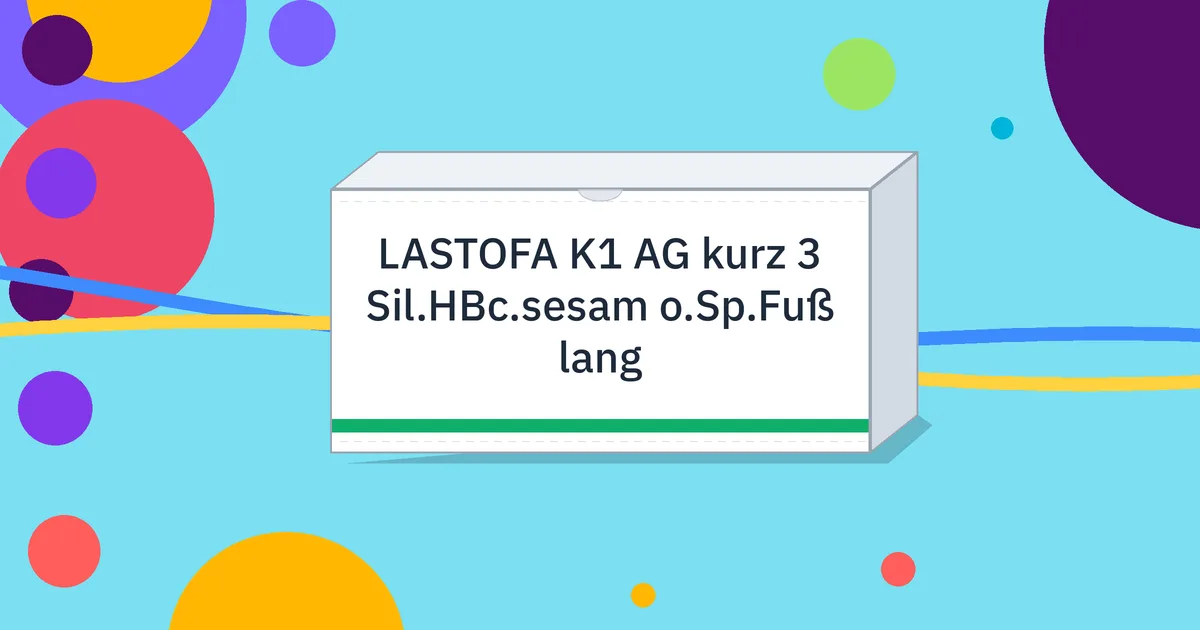 Symbolbild: Packung mit der Aufschrift LASTOFA K1 AG kurz 3 Sil.HBc.sesam o.Sp.Fuß lang (PZN 14148344) – Verfügbarkeit und Bezug in Apotheken in Frankfurt am Main