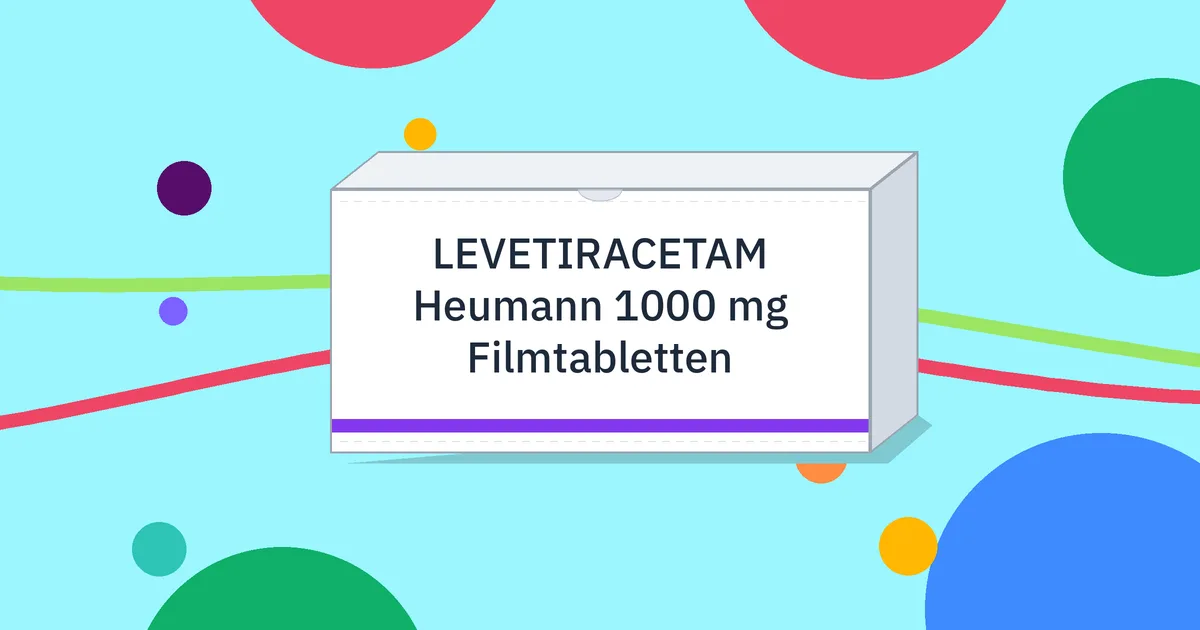 Symbolbild: Packung mit der Aufschrift LEVETIRACETAM Heumann 1000 mg Filmtabletten (PZN 16138640) – Verfügbarkeit und Bezug in Apotheken in Frankfurt am Main