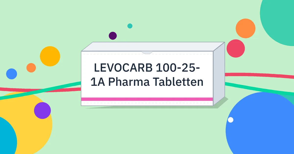 Symbolbild: Packung mit der Aufschrift LEVOCARB 100-25-1A Pharma Tabletten (PZN 07510224) – Verfügbarkeit und Bezug in Apotheken in Frankfurt am Main