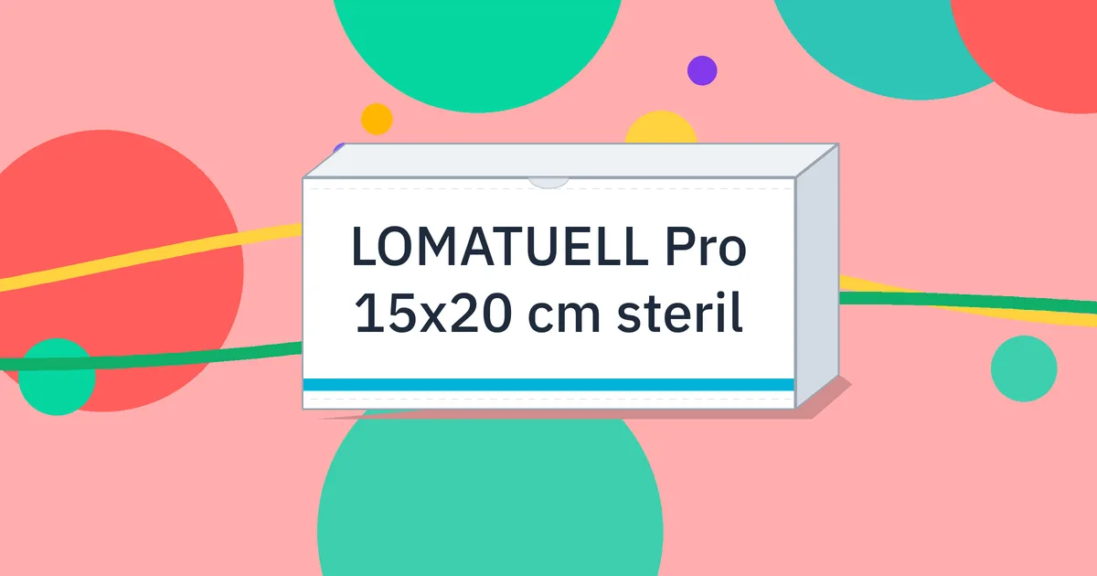 Symbolbild: Packung mit der Aufschrift LOMATUELL Pro 15x20 cm steril (PZN 20607922) – Verfügbarkeit und Bezug in Apotheken in Frankfurt am Main