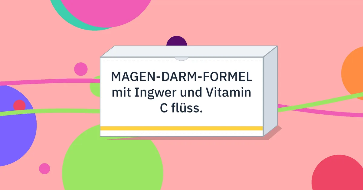 Symbolbild: Packung mit der Aufschrift MAGEN-DARM-FORMEL mit Ingwer und Vitamin C flüss. (PZN 20514161) – Verfügbarkeit und Bezug in Apotheken in Frankfurt am Main