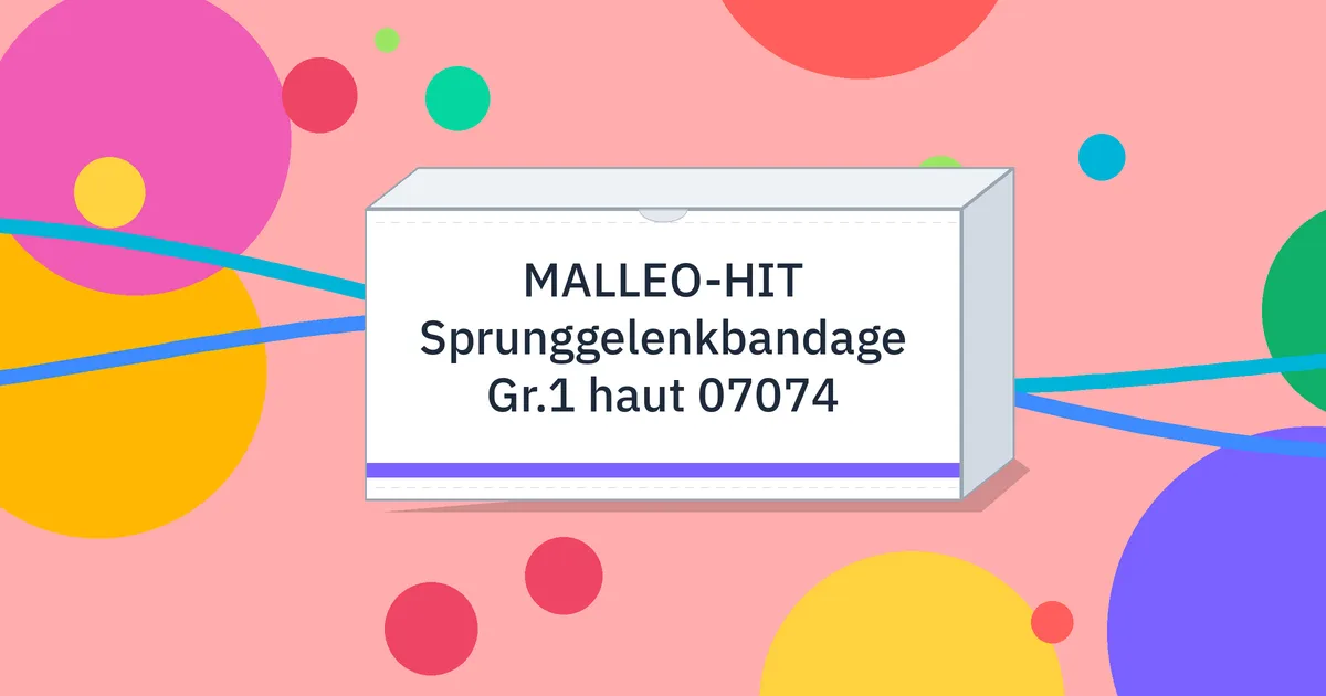 Symbolbild: Packung mit der Aufschrift MALLEO-HIT Sprunggelenkbandage Gr.1 haut 07074 (PZN 00764039) – Verfügbarkeit und Bezug in Apotheken in Frankfurt am Main