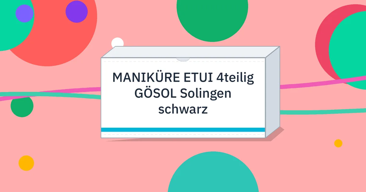 Symbolbild: Packung mit der Aufschrift MANIKÜRE ETUI 4teilig GÖSOL Solingen schwarz (PZN 10350735) – Verfügbarkeit und Bezug in Apotheken in Frankfurt am Main