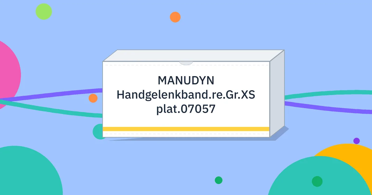 Symbolbild: Packung mit der Aufschrift MANUDYN Handgelenkband.re.Gr.XS plat.07057 (PZN 06114934) – Verfügbarkeit und Bezug in Apotheken in Frankfurt am Main
