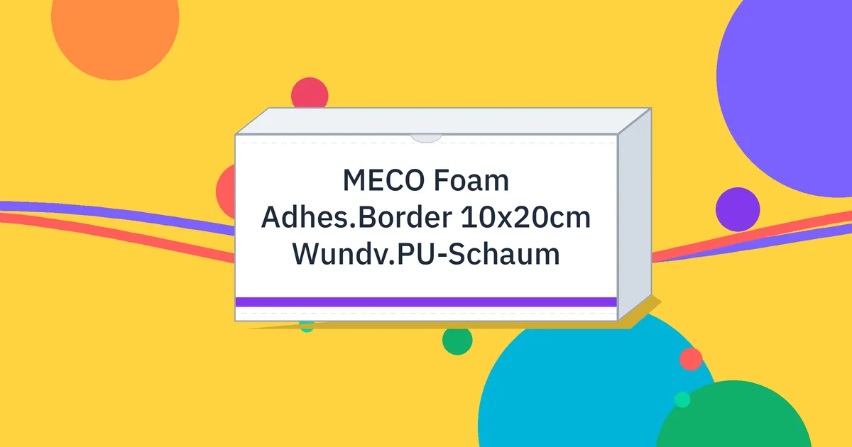Symbolbild: Packung mit der Aufschrift MECO Foam Adhes.Border 10x20cm Wundv.PU-Schaum (PZN 20090442) – Verfügbarkeit und Bezug in Apotheken in Frankfurt am Main
