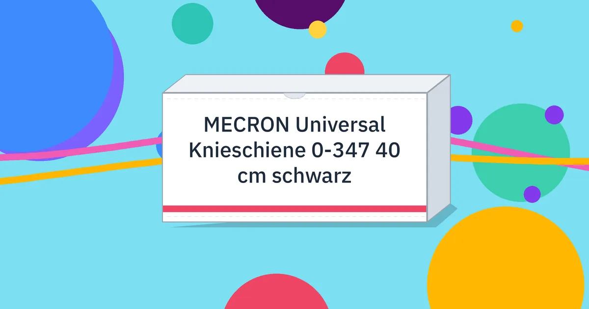 Symbolbild: Packung mit der Aufschrift MECRON Universal Knieschiene 0-347 40 cm schwarz (PZN 02908117) – Verfügbarkeit und Bezug in Apotheken in Frankfurt am Main