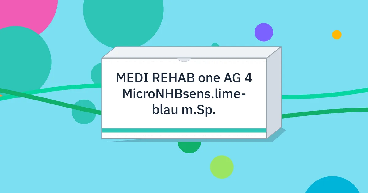 Symbolbild: Packung mit der Aufschrift MEDI REHAB one AG 4 MicroNHBsens.lime-blau m.Sp. (PZN 18898384) – Verfügbarkeit und Bezug in Apotheken in Frankfurt am Main