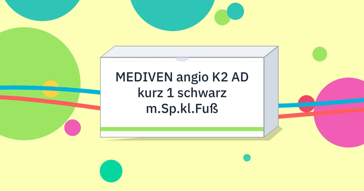 Symbolbild: Packung mit der Aufschrift MEDIVEN angio K2 AD kurz 1 schwarz m.Sp.kl.Fuß (PZN 17211089) – Verfügbarkeit und Bezug in Apotheken in Frankfurt am Main