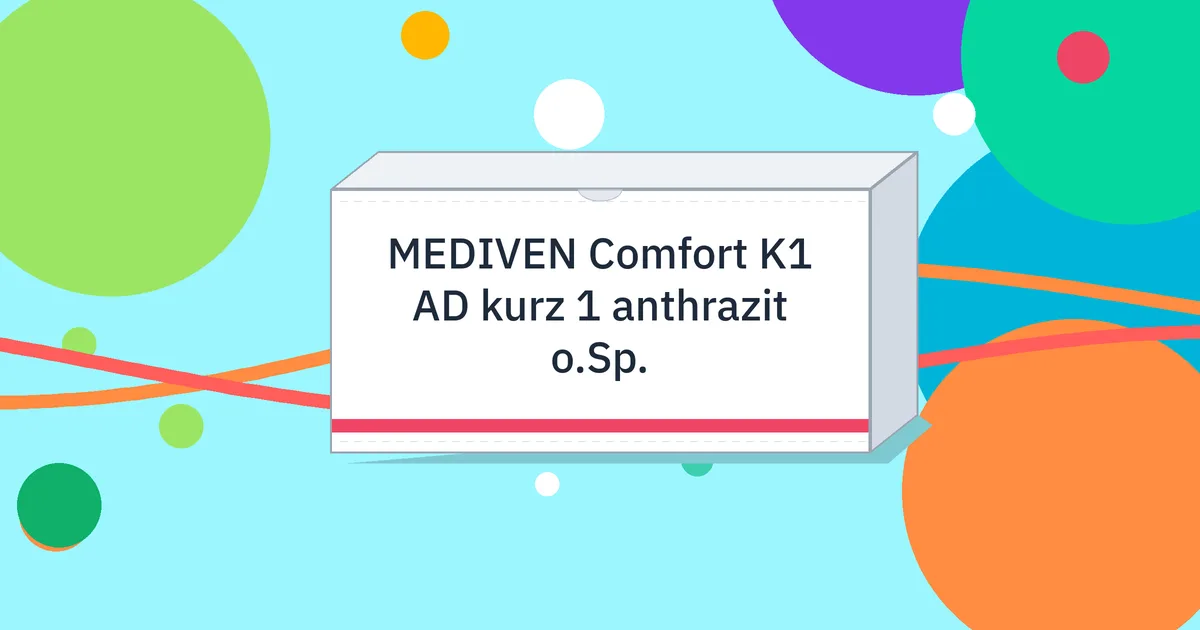Symbolbild: Packung mit der Aufschrift MEDIVEN Comfort K1 AD kurz 1 anthrazit o.Sp. (PZN 14562397) – Verfügbarkeit und Bezug in Apotheken in Frankfurt am Main
