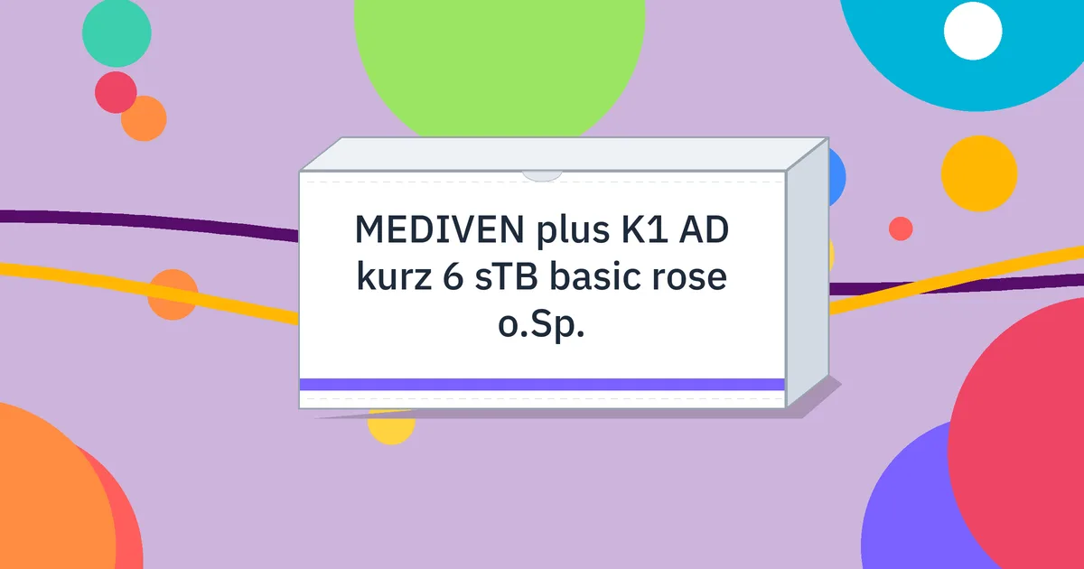 Symbolbild: Packung mit der Aufschrift MEDIVEN plus K1 AD kurz 6 sTB basic rose o.Sp. (PZN 15046835) – Verfügbarkeit und Bezug in Apotheken in Frankfurt am Main