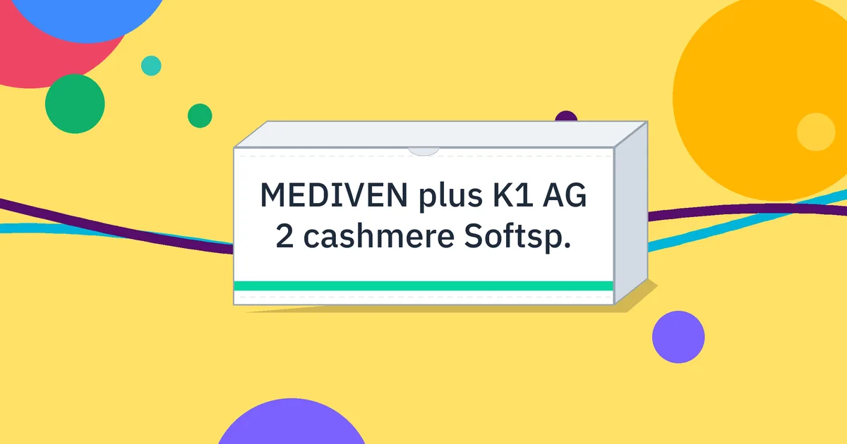 Symbolbild: Packung mit der Aufschrift MEDIVEN plus K1 AG 2 cashmere Softsp. (PZN 15055998) – Verfügbarkeit und Bezug in Apotheken in Frankfurt am Main