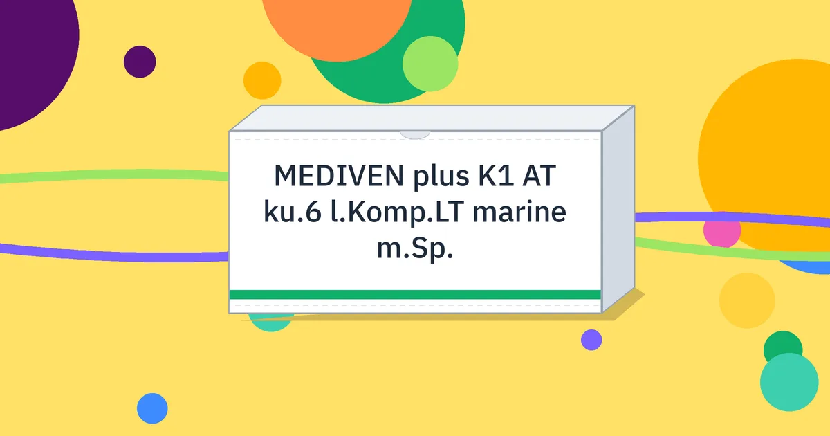 Symbolbild: Packung mit der Aufschrift MEDIVEN plus K1 AT ku.6 l.Komp.LT marine m.Sp. (PZN 15028665) – Verfügbarkeit und Bezug in Apotheken in Frankfurt am Main