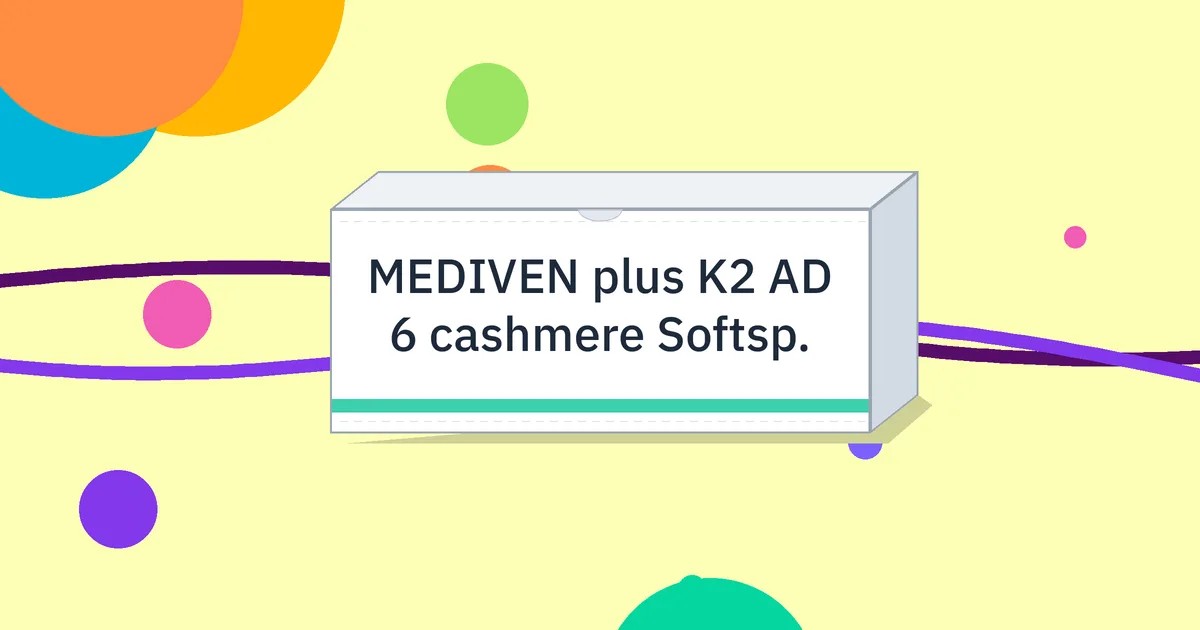Symbolbild: Packung mit der Aufschrift MEDIVEN plus K2 AD 6 cashmere Softsp. (PZN 15092982) – Verfügbarkeit und Bezug in Apotheken in Frankfurt am Main