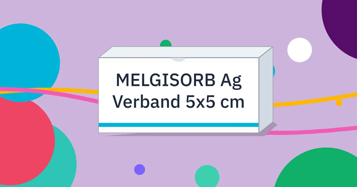 Symbolbild: Packung mit der Aufschrift MELGISORB Ag Verband 5x5 cm (PZN 10263858) – Verfügbarkeit und Bezug in Apotheken in Frankfurt am Main
