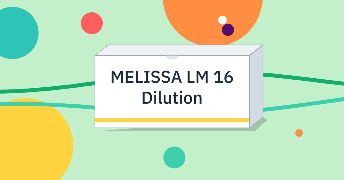 Symbolbild: Packung mit der Aufschrift MELISSA LM 16 Dilution (PZN 12947420) – Verfügbarkeit und Bezug in Apotheken in Frankfurt am Main