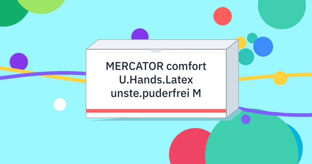 Symbolbild: Packung mit der Aufschrift MERCATOR comfort U.Hands.Latex unste.puderfrei M (PZN 19154668) – Verfügbarkeit und Bezug in Apotheken in Frankfurt am Main