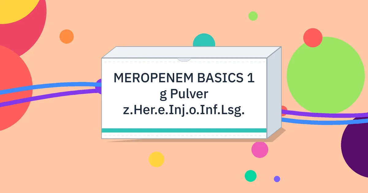 Symbolbild: Packung mit der Aufschrift MEROPENEM BASICS 1 g Pulver z.Her.e.Inj.o.Inf.Lsg. (PZN 10223876) – Verfügbarkeit und Bezug in Apotheken in Frankfurt am Main