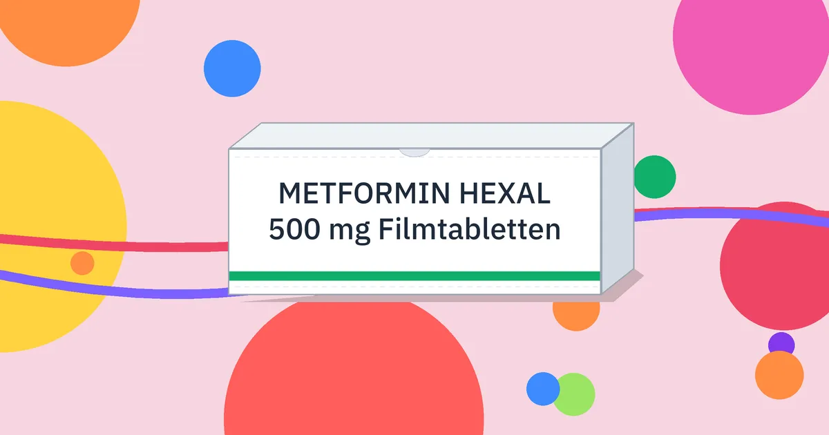 Symbolbild: Packung mit der Aufschrift METFORMIN HEXAL 500 mg Filmtabletten (PZN 02386498) – Verfügbarkeit und Bezug in Apotheken in Frankfurt am Main
