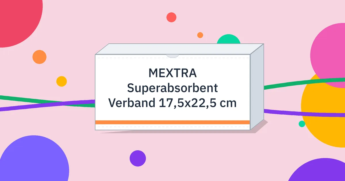 Symbolbild: Packung mit der Aufschrift MEXTRA Superabsorbent Verband 17,5x22,5 cm (PZN 09200462) – Verfügbarkeit und Bezug in Apotheken in Frankfurt am Main
