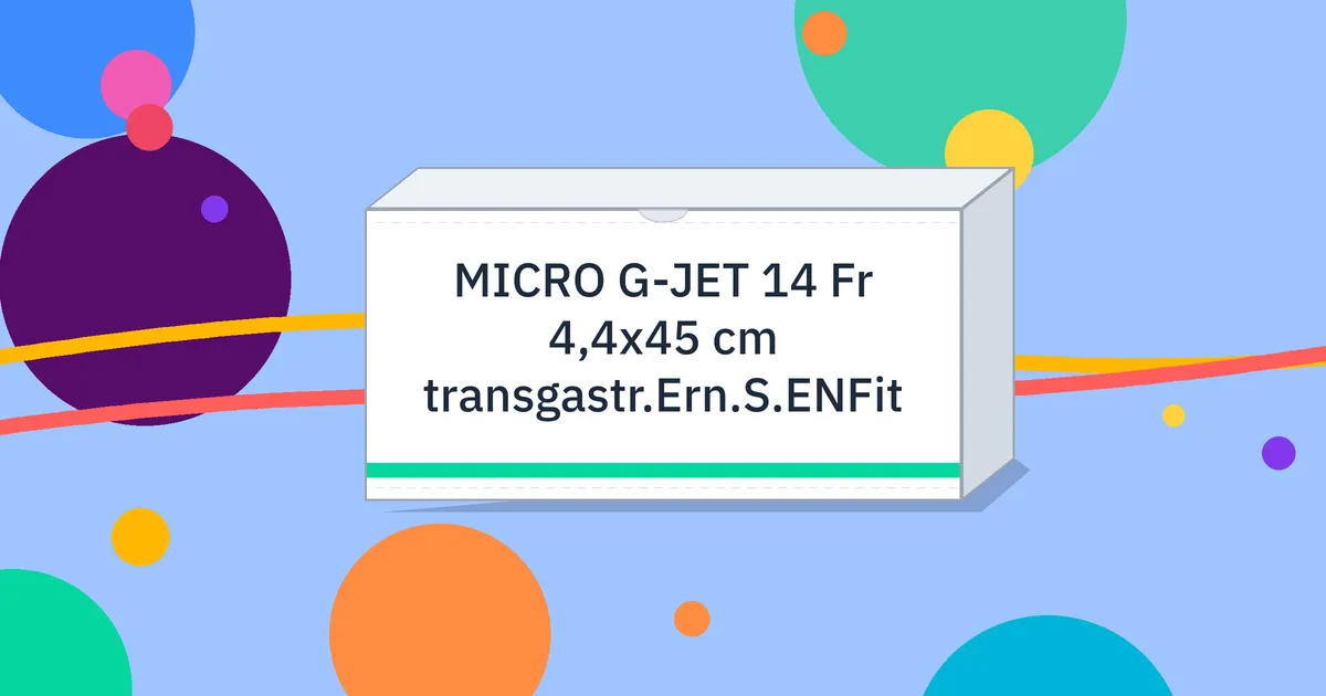 Symbolbild: Packung mit der Aufschrift MICRO G-JET 14 Fr 4,4x45 cm transgastr.Ern.S.ENFit (PZN 17818874) – Verfügbarkeit und Bezug in Apotheken in Frankfurt am Main