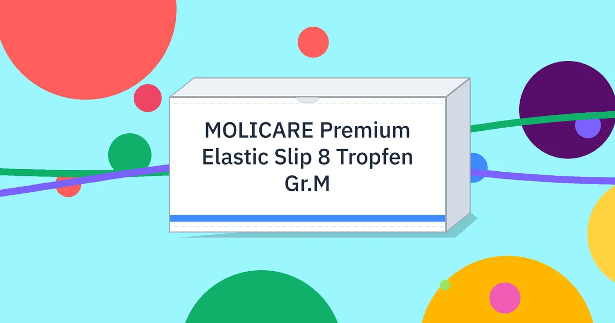 Symbolbild: Packung mit der Aufschrift MOLICARE Premium Elastic Slip 8 Tropfen Gr.M (PZN 15783864) – Verfügbarkeit und Bezug in Apotheken in Frankfurt am Main