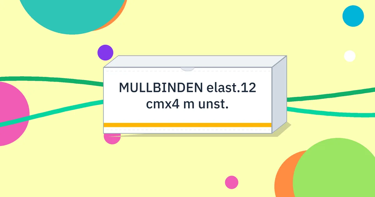 Symbolbild: Packung mit der Aufschrift MULLBINDEN elast.12 cmx4 m unst. (PZN 00430976) – Verfügbarkeit und Bezug in Apotheken in Frankfurt am Main