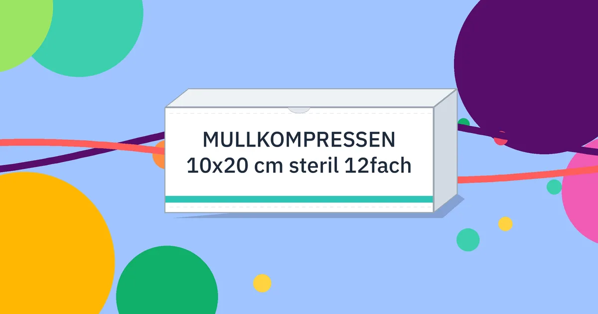 Symbolbild: Packung mit der Aufschrift MULLKOMPRESSEN 10x20 cm steril 12fach (PZN 02141348) – Verfügbarkeit und Bezug in Apotheken in Frankfurt am Main