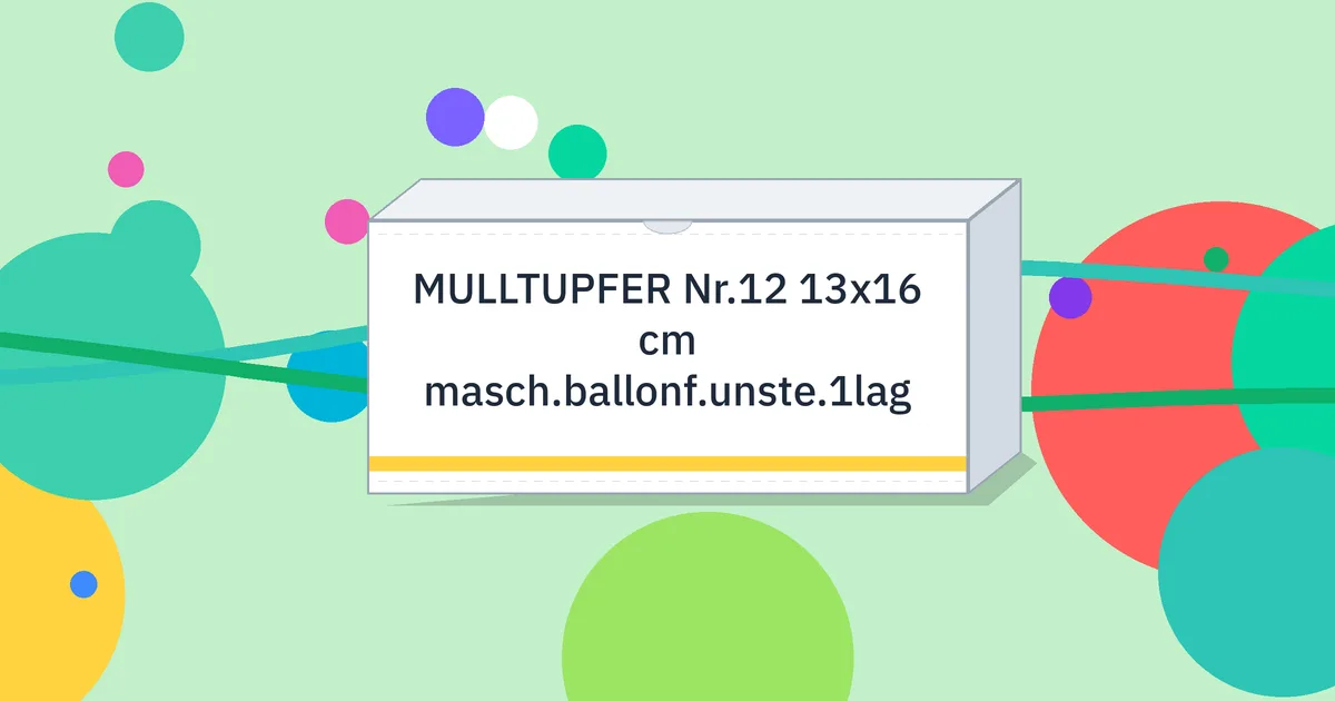 Symbolbild: Packung mit der Aufschrift MULLTUPFER Nr.12 13x16 cm masch.ballonf.unste.1lag (PZN 04050733) – Verfügbarkeit und Bezug in Apotheken in Frankfurt am Main
