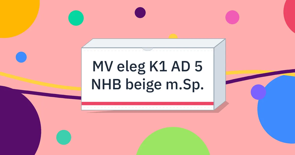 Symbolbild: Packung mit der Aufschrift MV eleg K1 AD 5 NHB beige m.Sp. (PZN 15675229) – Verfügbarkeit und Bezug in Apotheken in Frankfurt am Main