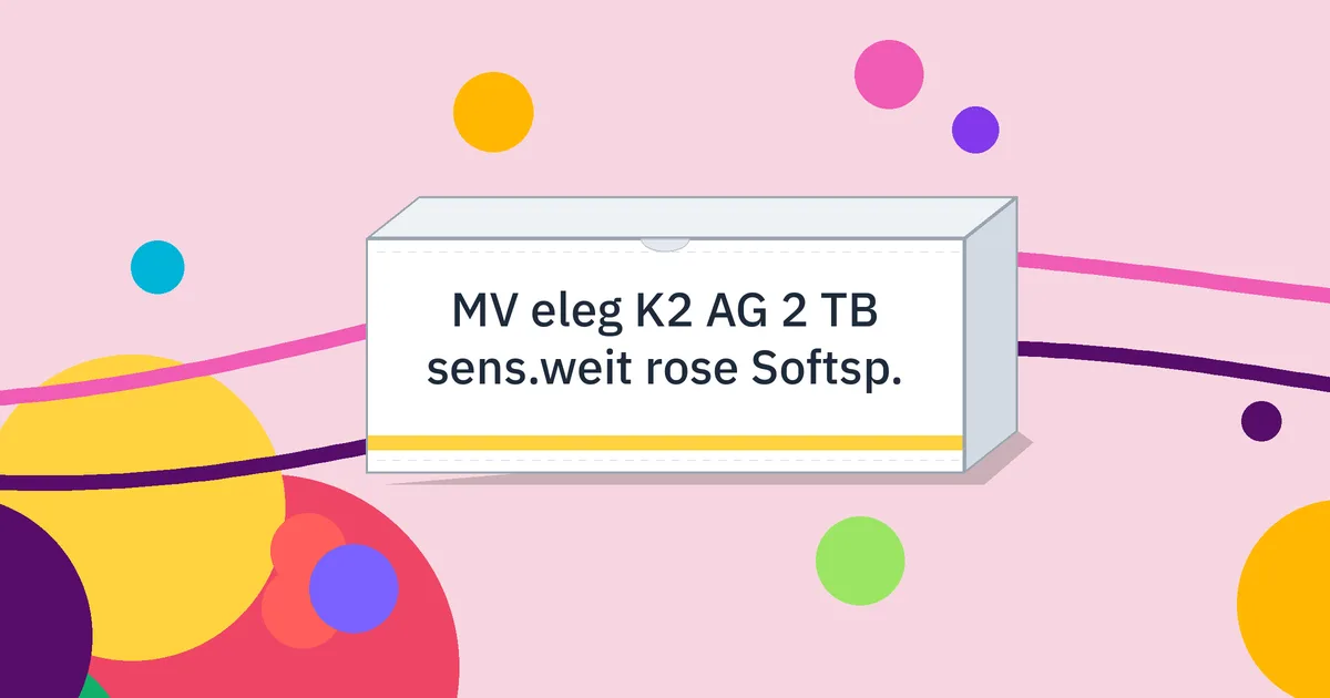 Symbolbild: Packung mit der Aufschrift MV eleg K2 AG 2 TB sens.weit rose Softsp. (PZN 14699819) – Verfügbarkeit und Bezug in Apotheken in Frankfurt am Main