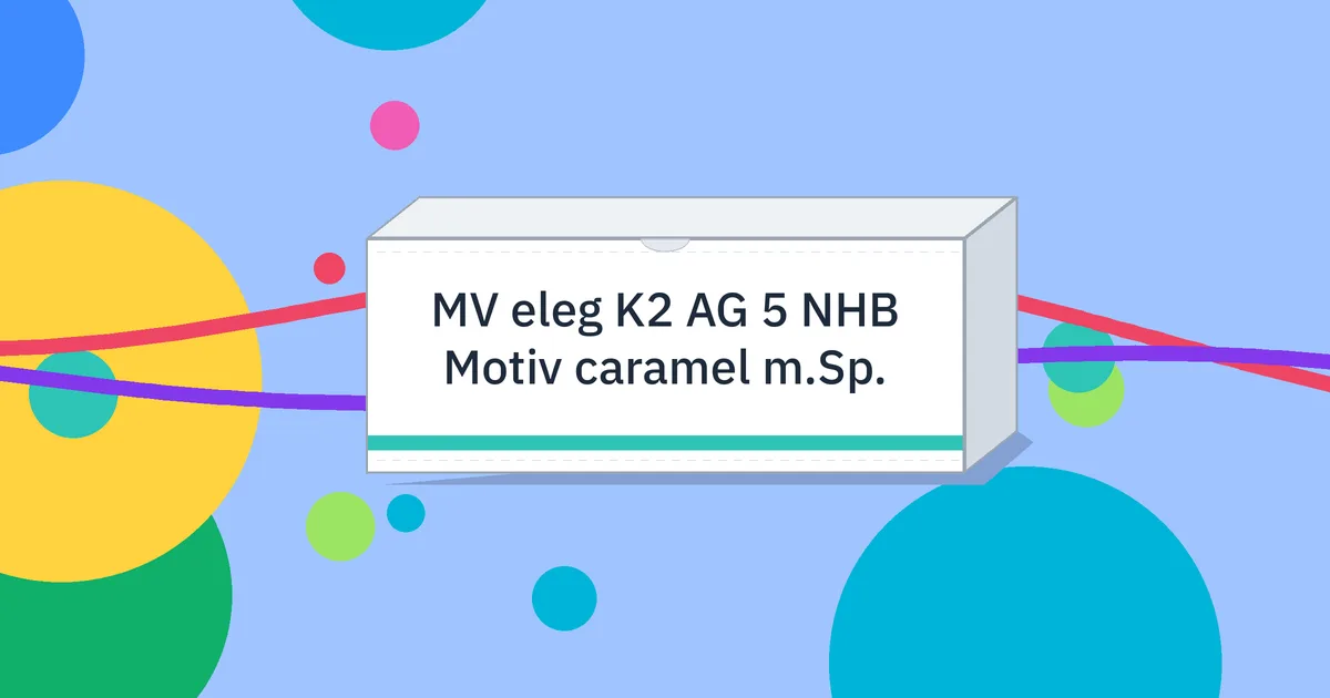 Symbolbild: Packung mit der Aufschrift MV eleg K2 AG 5 NHB Motiv caramel m.Sp. (PZN 15722791) – Verfügbarkeit und Bezug in Apotheken in Frankfurt am Main