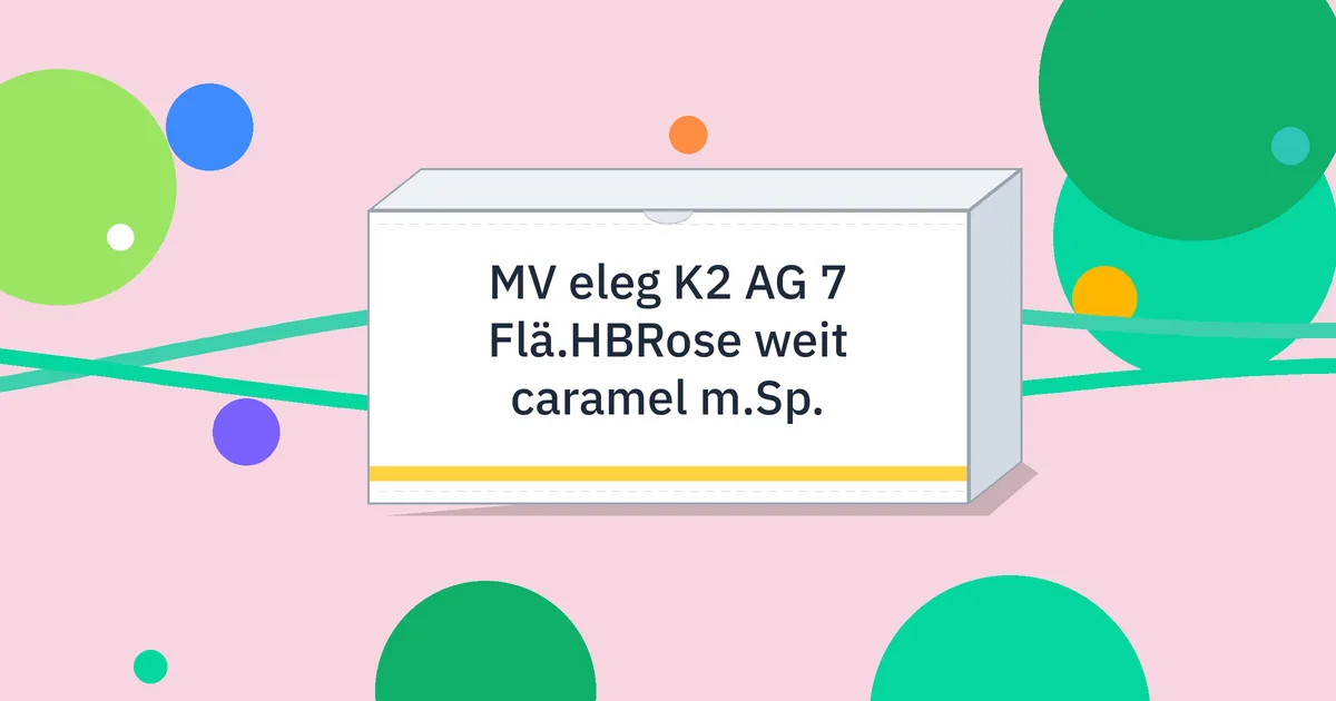 Symbolbild: Packung mit der Aufschrift MV eleg K2 AG 7 Flä.HBRose weit caramel m.Sp. (PZN 15720846) – Verfügbarkeit und Bezug in Apotheken in Frankfurt am Main