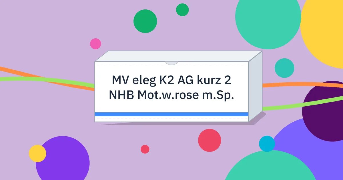 Symbolbild: Packung mit der Aufschrift MV eleg K2 AG kurz 2 NHB Mot.w.rose m.Sp. (PZN 15712485) – Verfügbarkeit und Bezug in Apotheken in Frankfurt am Main