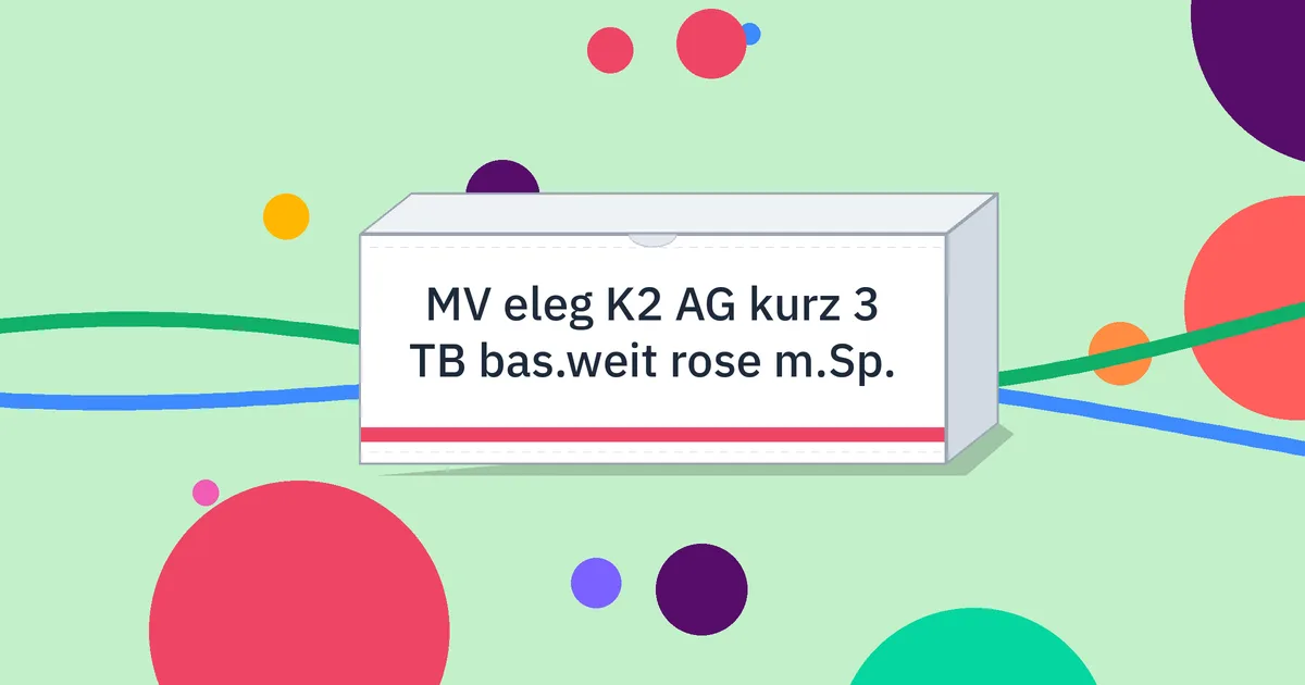 Symbolbild: Packung mit der Aufschrift MV eleg K2 AG kurz 3 TB bas.weit rose m.Sp. (PZN 14698211) – Verfügbarkeit und Bezug in Apotheken in Frankfurt am Main