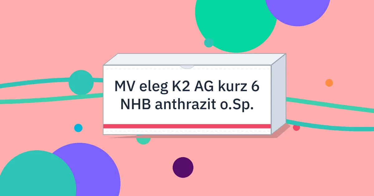 Symbolbild: Packung mit der Aufschrift MV eleg K2 AG kurz 6 NHB anthrazit o.Sp. (PZN 15715644) – Verfügbarkeit und Bezug in Apotheken in Frankfurt am Main