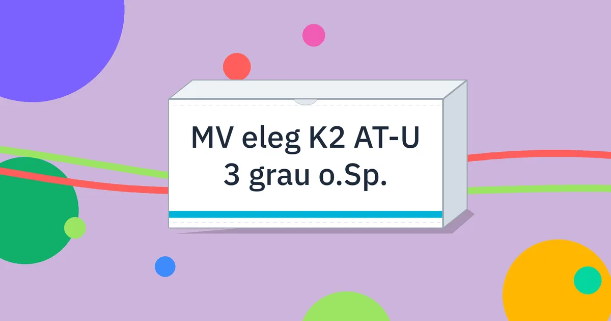 Symbolbild: Packung mit der Aufschrift MV eleg K2 AT-U 3 grau o.Sp. (PZN 18923314) – Verfügbarkeit und Bezug in Apotheken in Frankfurt am Main