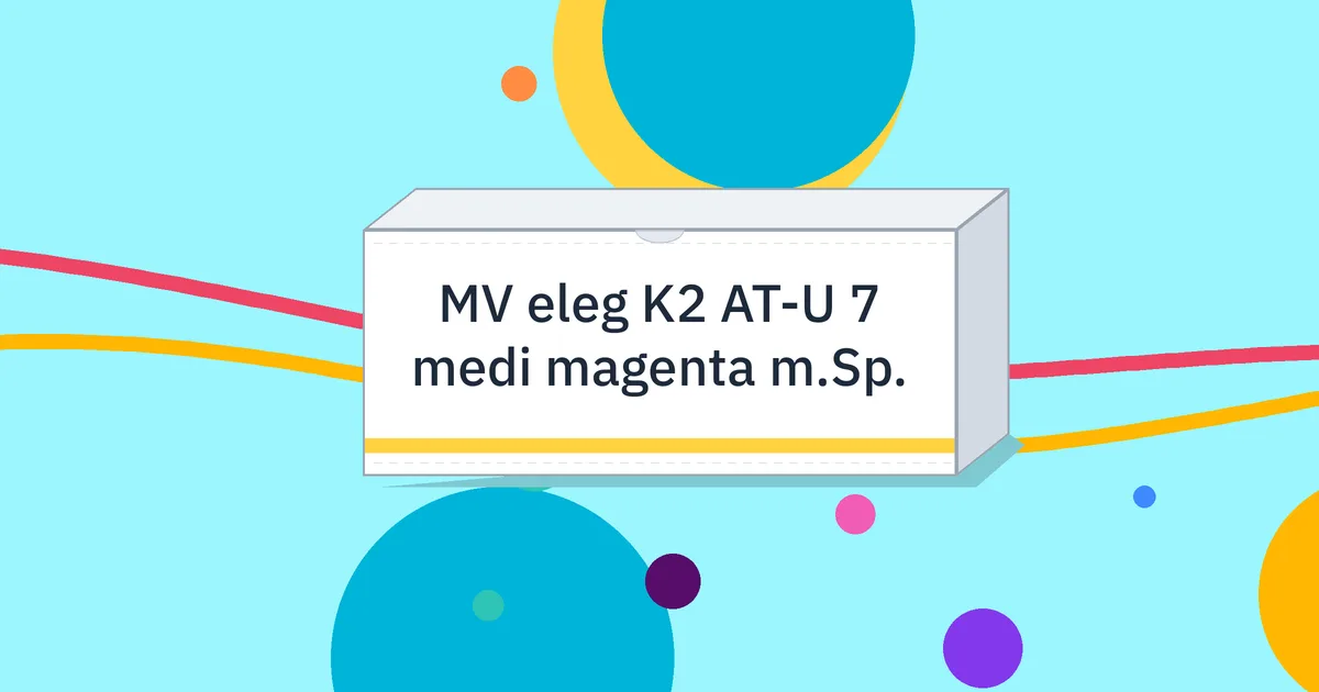 Symbolbild: Packung mit der Aufschrift MV eleg K2 AT-U 7 medi magenta m.Sp. (PZN 15290506) – Verfügbarkeit und Bezug in Apotheken in Frankfurt am Main