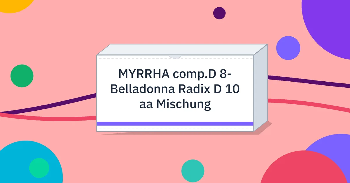 Symbolbild: Packung mit der Aufschrift MYRRHA comp.D 8-Belladonna Radix D 10 aa Mischung (PZN 02839706) – Verfügbarkeit und Bezug in Apotheken in Frankfurt am Main