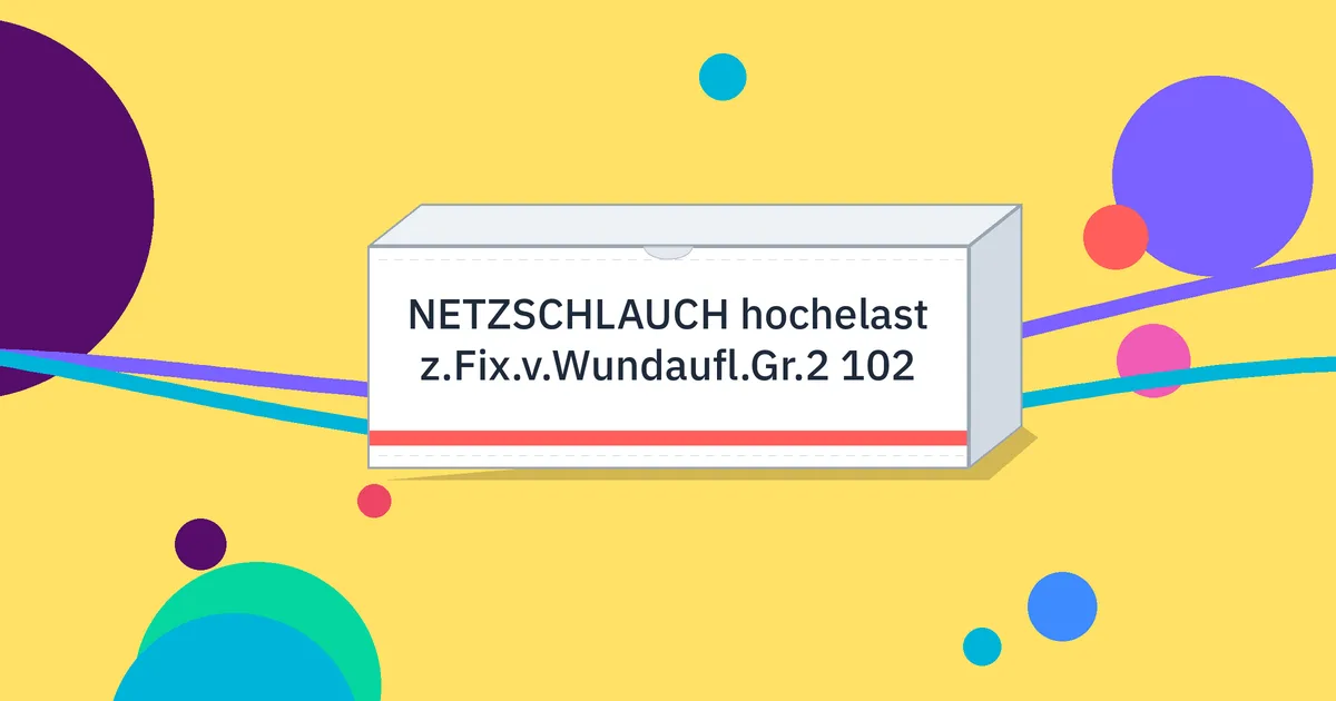 Symbolbild: Packung mit der Aufschrift NETZSCHLAUCH hochelast z.Fix.v.Wundaufl.Gr.2 102 (PZN 04303559) – Verfügbarkeit und Bezug in Apotheken in Frankfurt am Main