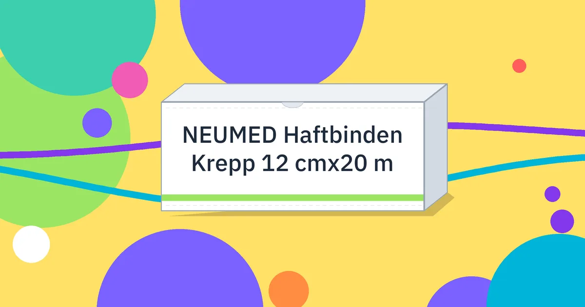 Symbolbild: Packung mit der Aufschrift NEUMED Haftbinden Krepp 12 cmx20 m (PZN 01920464) – Verfügbarkeit und Bezug in Apotheken in Frankfurt am Main