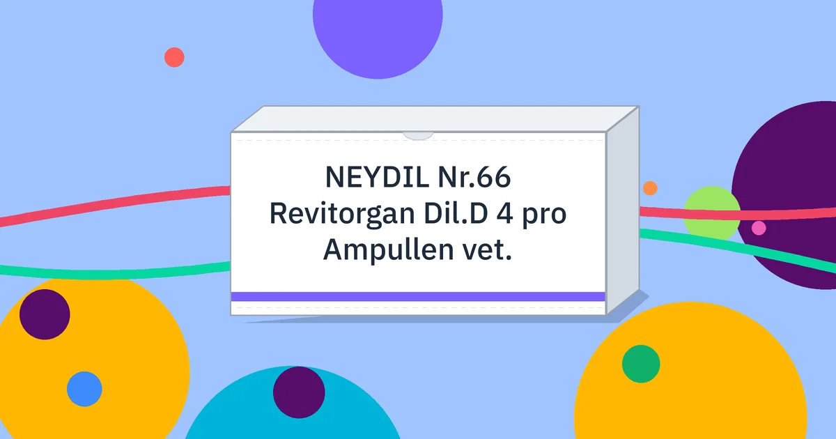 Symbolbild: Packung mit der Aufschrift NEYDIL Nr.66 Revitorgan Dil.D 4 pro Ampullen vet. (PZN 06488014) – Verfügbarkeit und Bezug in Apotheken in Frankfurt am Main
